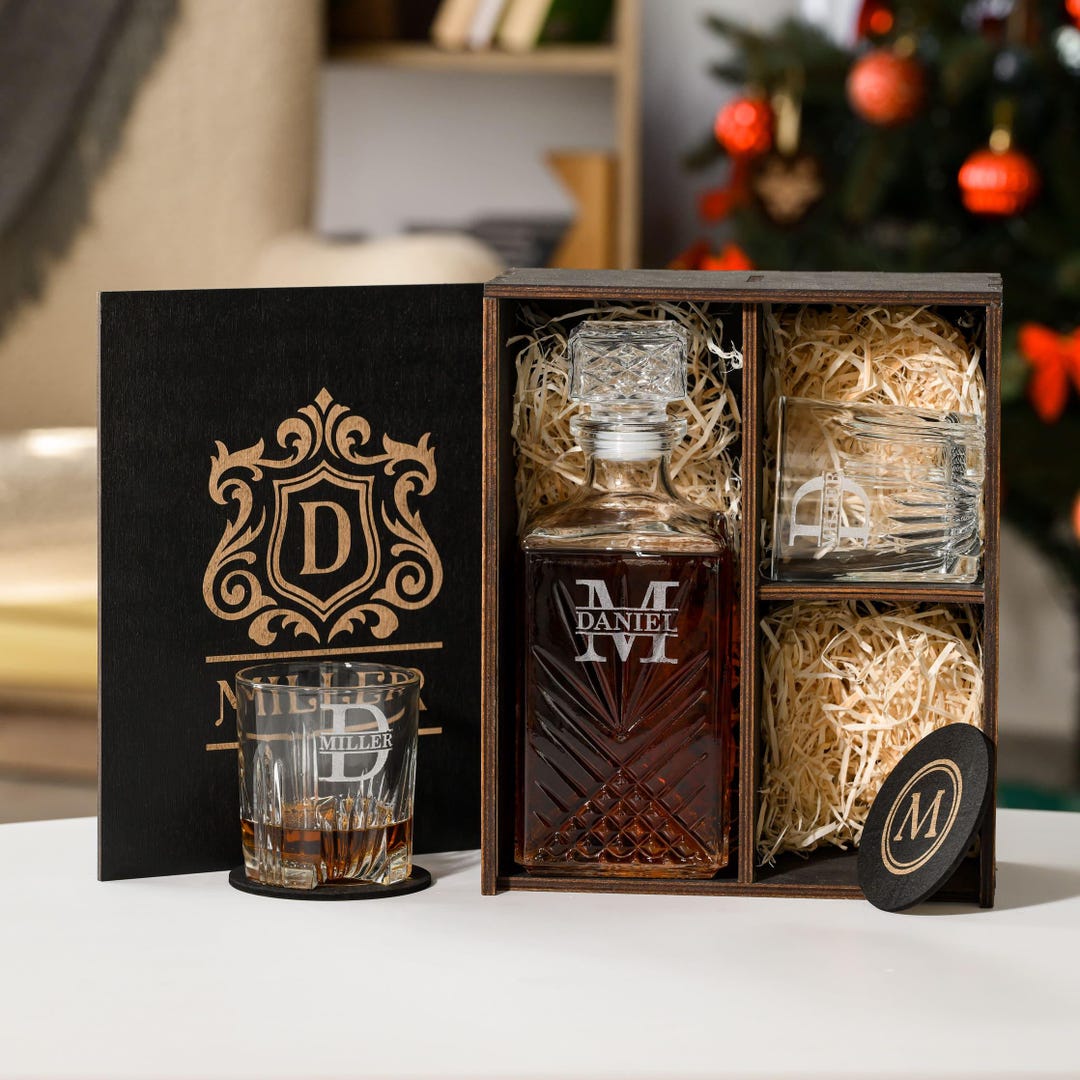 Engraved Bourbon Decanter Set With Bourbon Glasses - Personalized ...