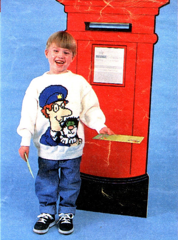 PDF Vintage Postman Pat Knitting Pattern Sweater Jumper and Jess Cat ...