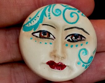 Classic Moon Face Now W/ 3d Eyes, Goddess, Small Face Cabochon, Flesh ...