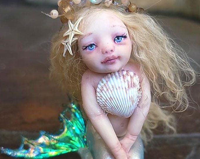 Chubby Cute Baby Mermaid Waiting for Mom to Come Back... Small Clay ...