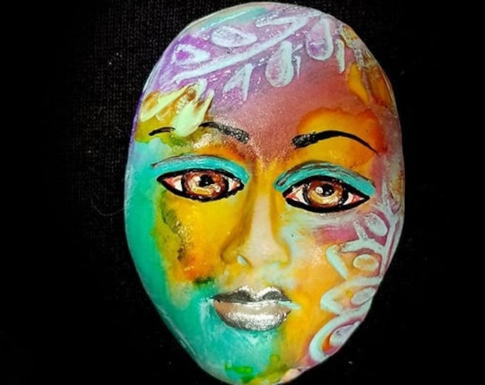 Colorful Whimsical Spirit Art Doll Face Cabochon, Tribal Style, Polymer ...