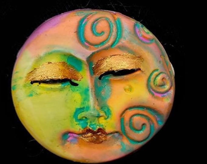 Swirly Moon Whimsical 1 1/4 Abstract Faux Raku Face Cabochon, Orange ...