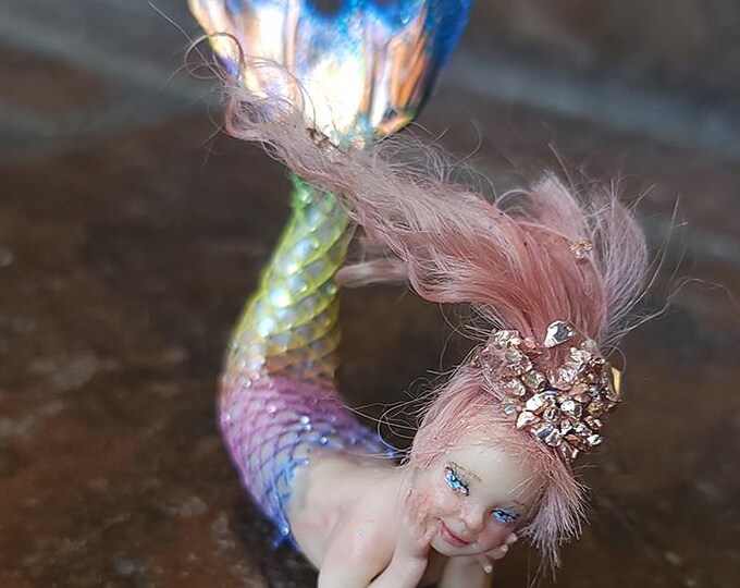 Cotton Candy Chubby Cute Baby Mermaid Laying Down on Beach Sunbathing ...