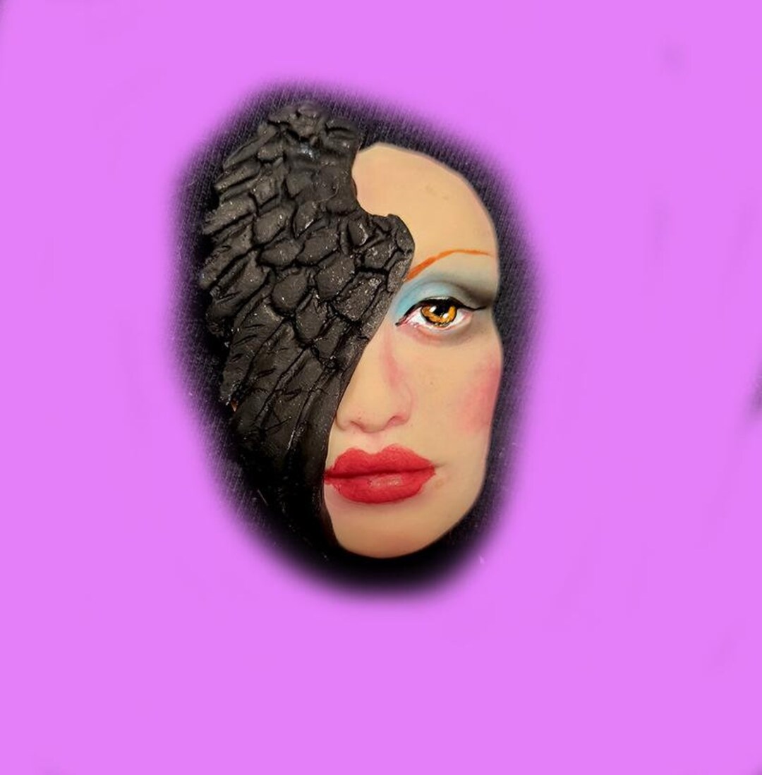 Covered Half Profile Face Med, Dark Wings Raven Goddess, Focal Bead, No ...