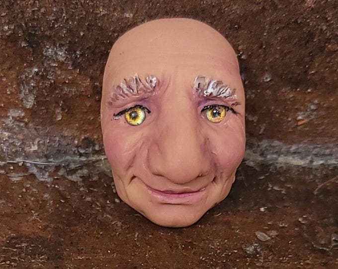 New! 3d Eyes Crone Witch Face, Creepy Darker Skin Older Lady Face ...