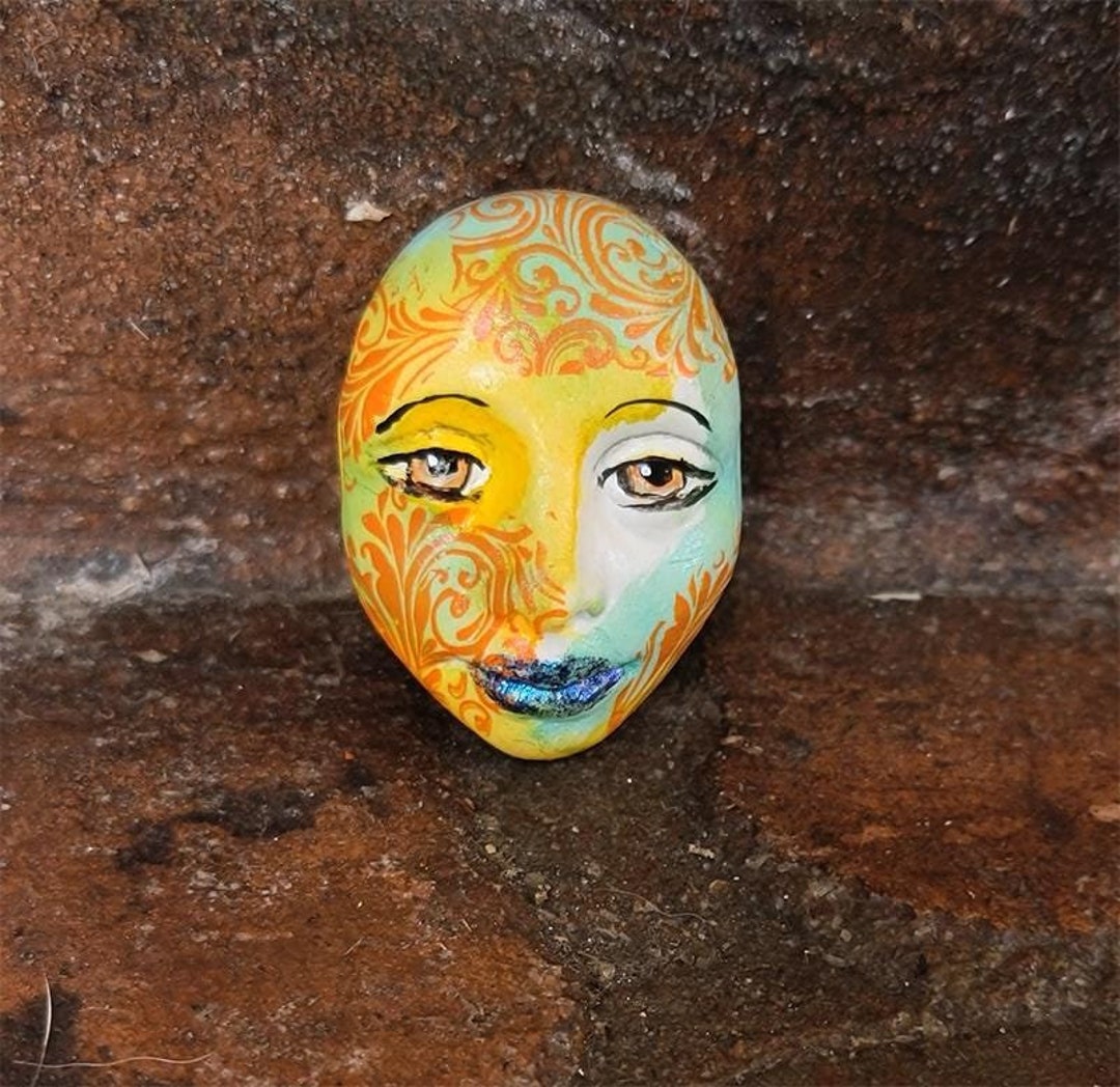 Sm Swirl Face. Spirit Art Doll Face Cabochon, Focal Bead, No Holes ...