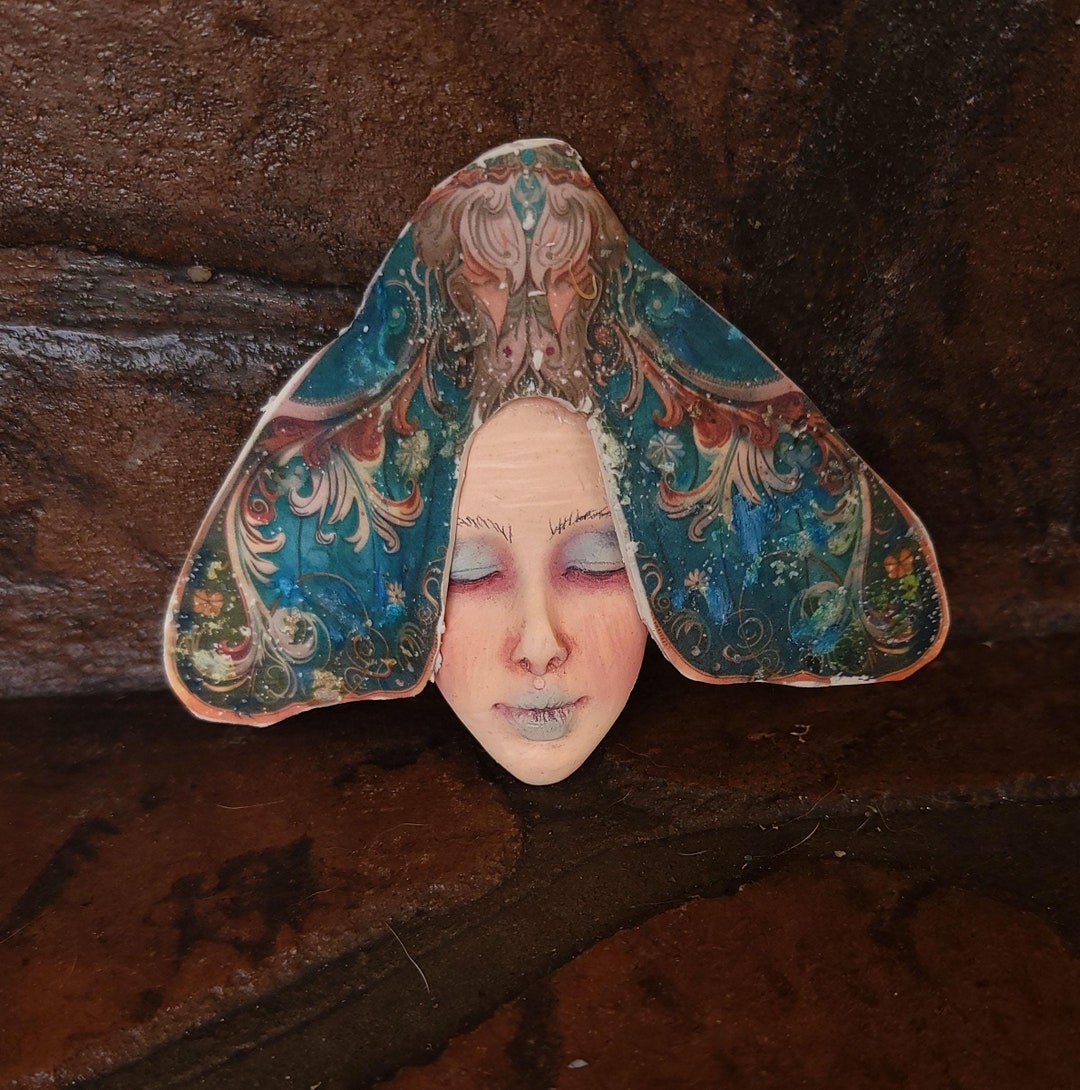 Mother Spirit of Moth Goddess, Distressed Decoupage Inspired Clay Art ...