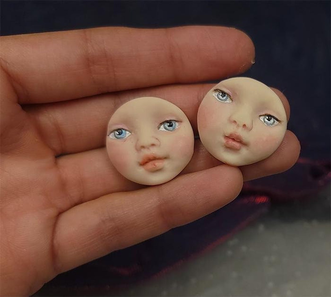 Tiny Round Vintage / Folk Art Style Child Doll Face Cabochons, Polymer ...