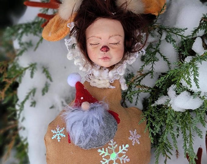 Small Winter Baby Stag, Cloth Doll, Mix Media, Whimsical Design, Fairy ...