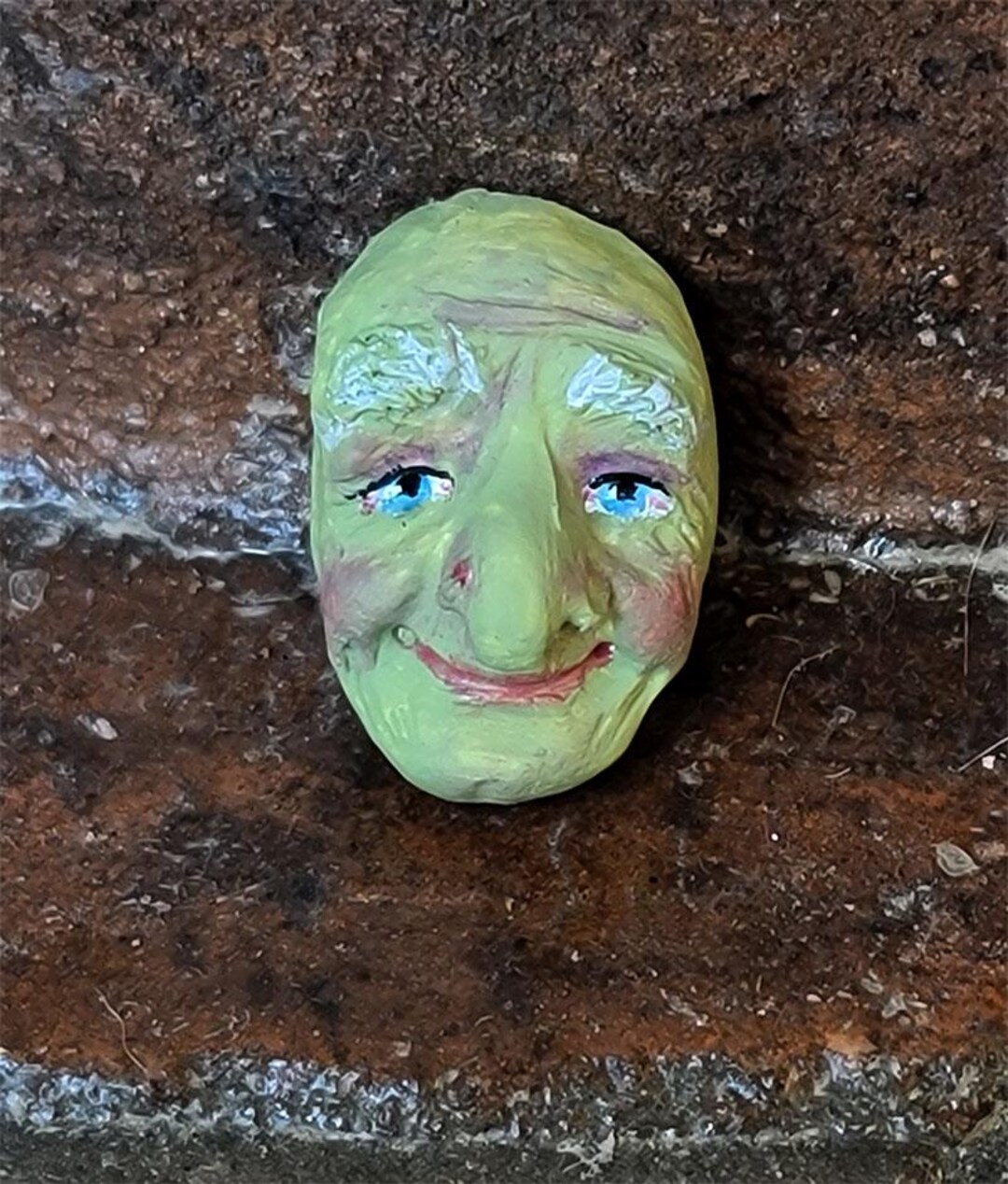 Polymer Clay Crone Face Cabochon, Green Halloween Witch Art Doll - Etsy