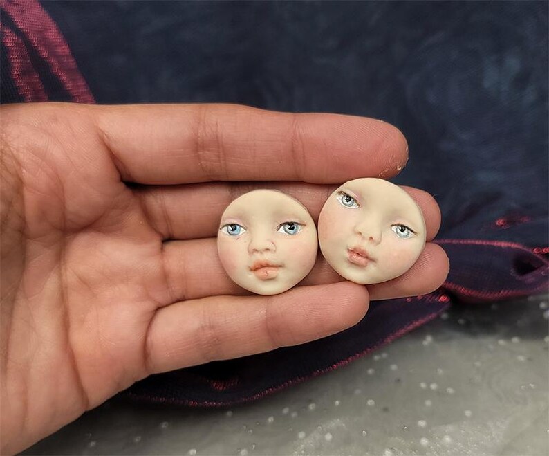 Tiny Round Vintage / Folk Art Style Child Doll Face Cabochons, Polymer ...