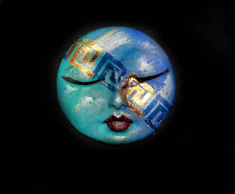 Shades of Blue, Distressed Spirit Art Doll Face, Tribal Moon Goddess ...