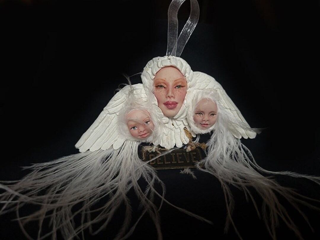 Ornamental XL Angel Mother W/ Wings Singing to Babies,3d Eyes, Polymer ...