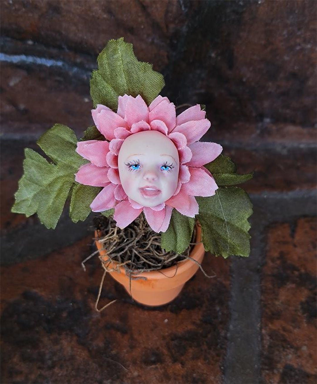 Tiny Singing Flower Face Inside Terracotta Pot, Cutie Patooties Small ...