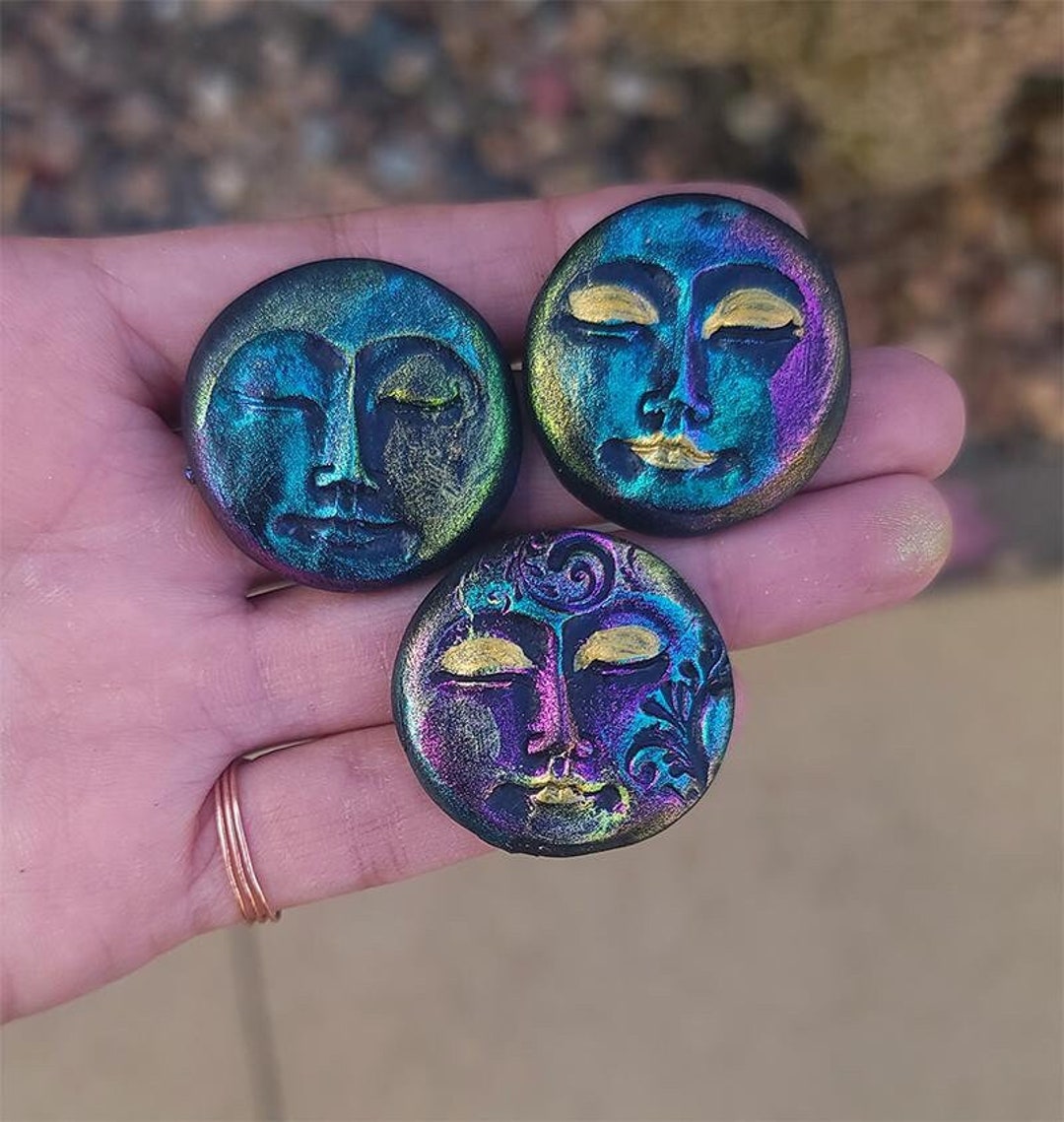 Intense Iridescent Fauk Raku Colors, Art Doll Moon Face Cabochon, Doll ...