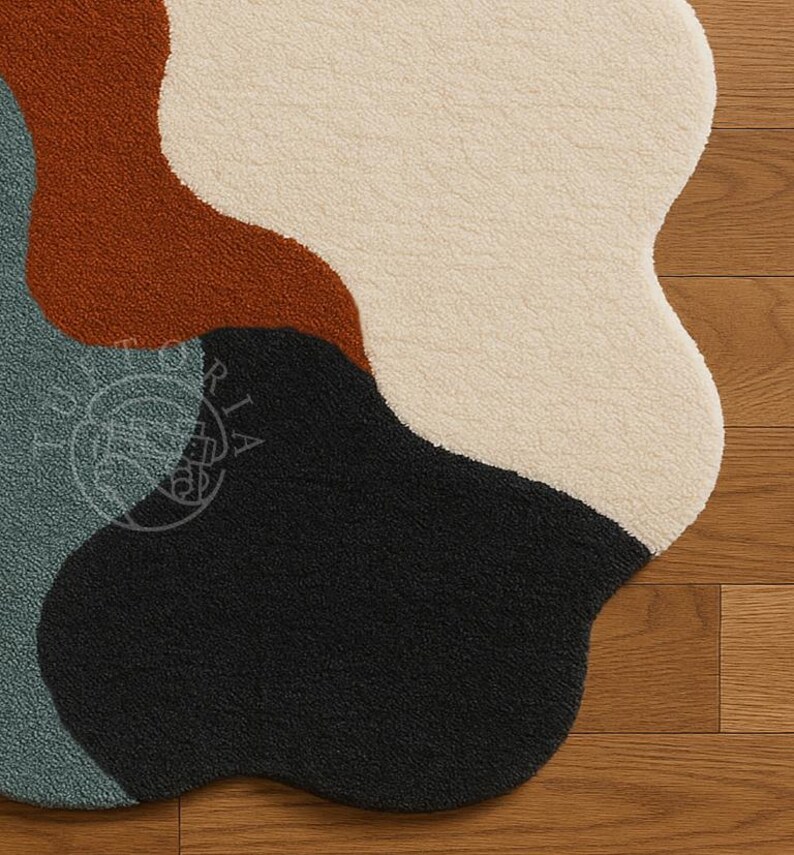 Hand Tufted Amoeba Irregular Shape Area Rug for Dining Bedroom Living ...