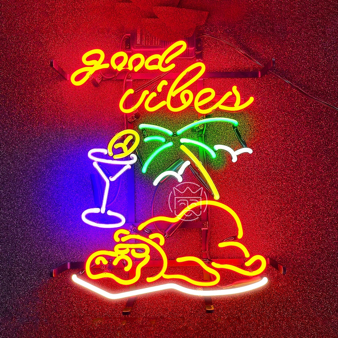 Hippo Sign Cocktails Sign Good Vibes Handmade Real Glass Neon - Etsy