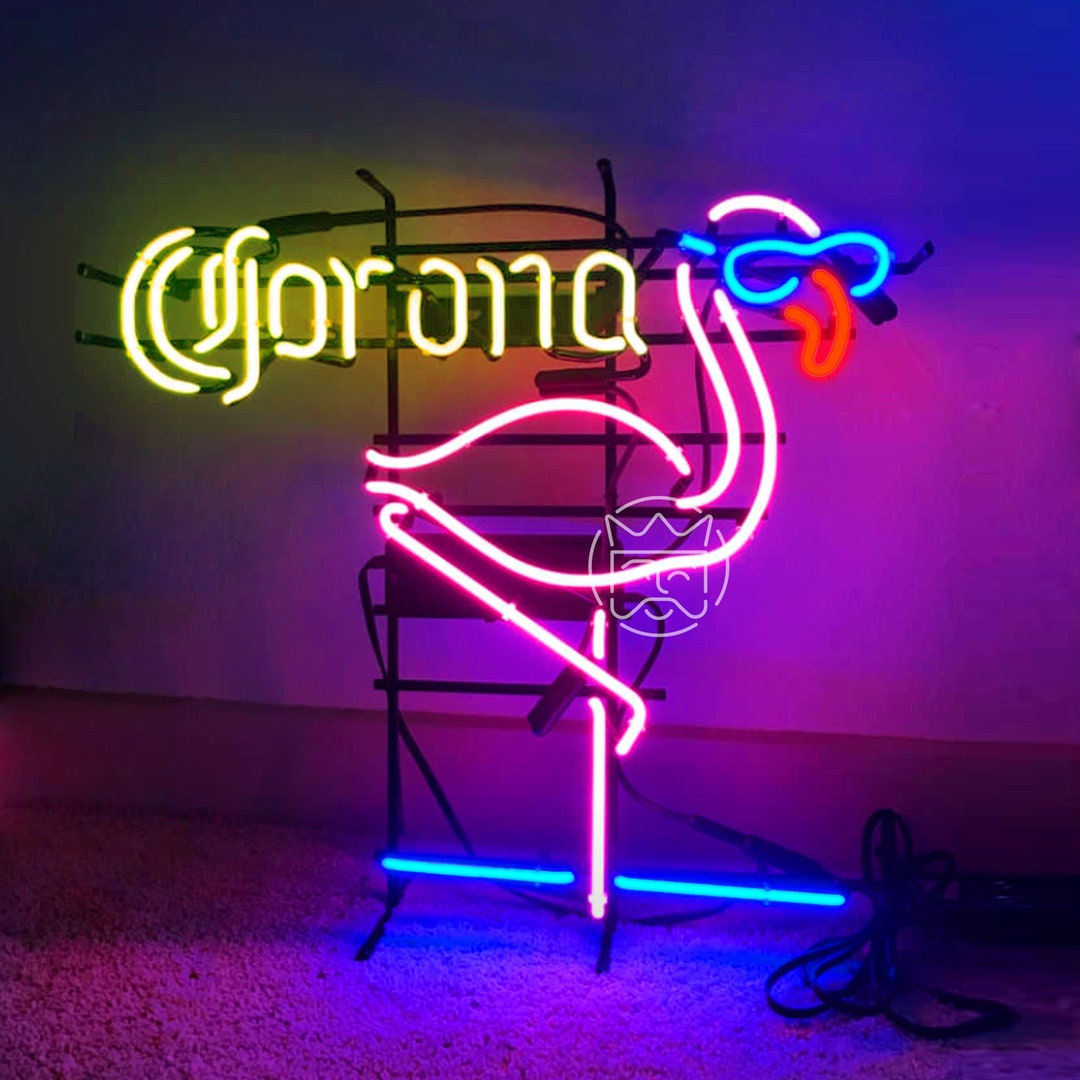 Corona Extra Pink Flamingo Neon Beer Bar Sign Handmade Real - Etsy