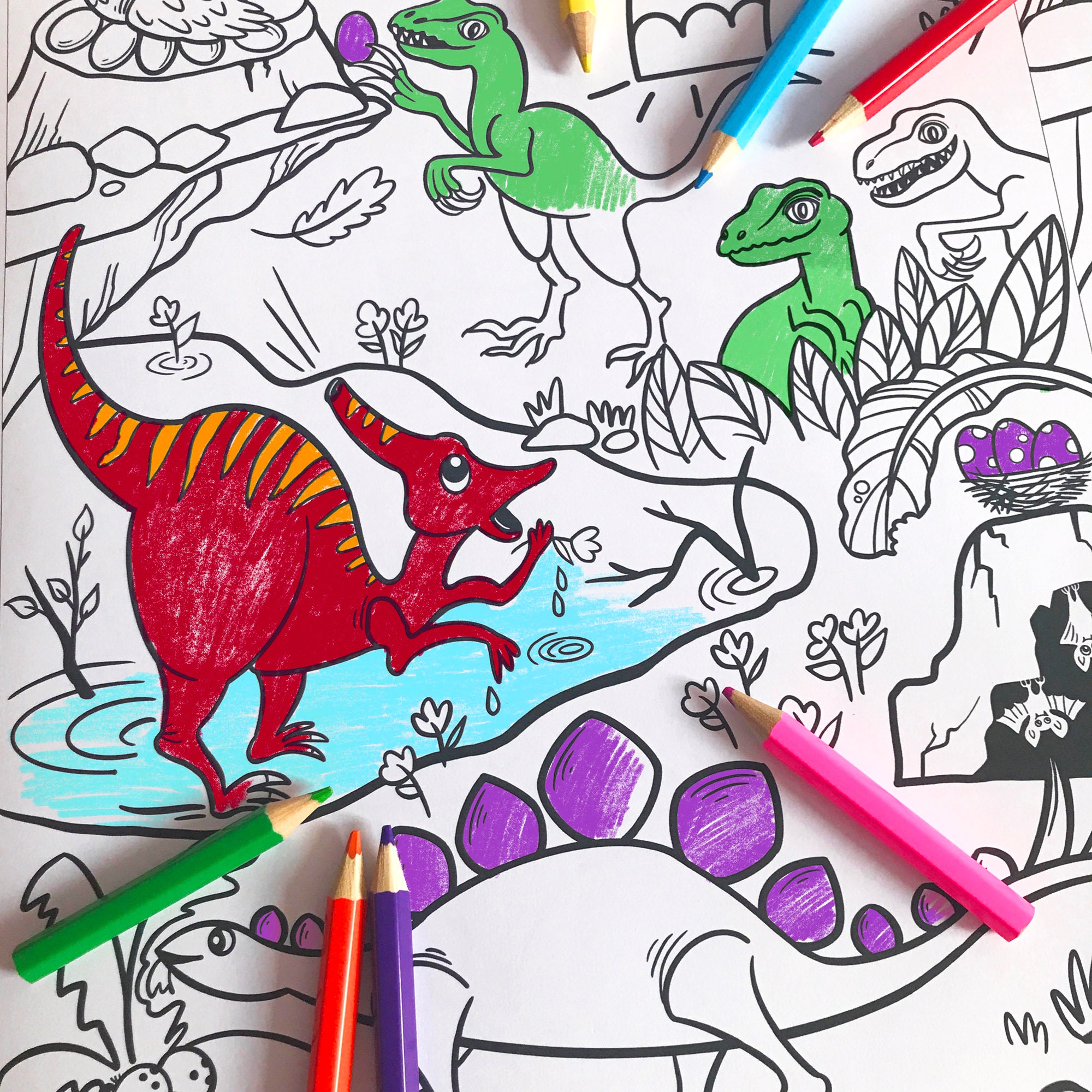 Dinosaur Party Activity | Big Coloring Poster With Color Pencils | Art ...