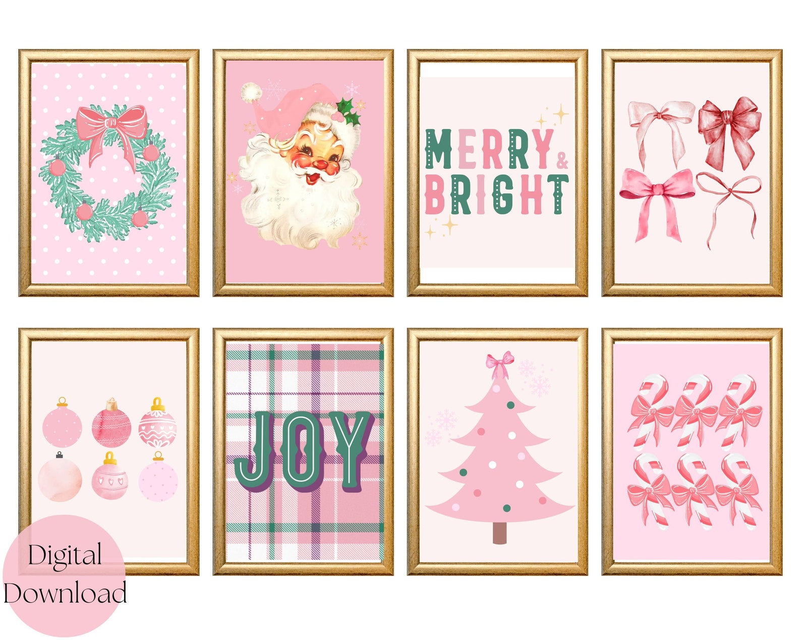 Pink Christmas Printable Wall Art Set of 8 Printables Pastel - Etsy