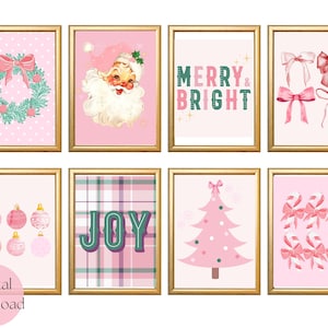 Pink Christmas Printable Wall Art Set of 8 Printables Pastel - Etsy