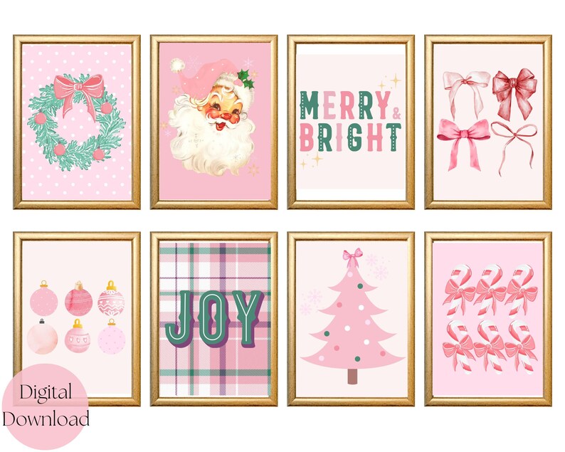 Pink Christmas Printable Wall Art, Set of 8 Printables, Pastel ...