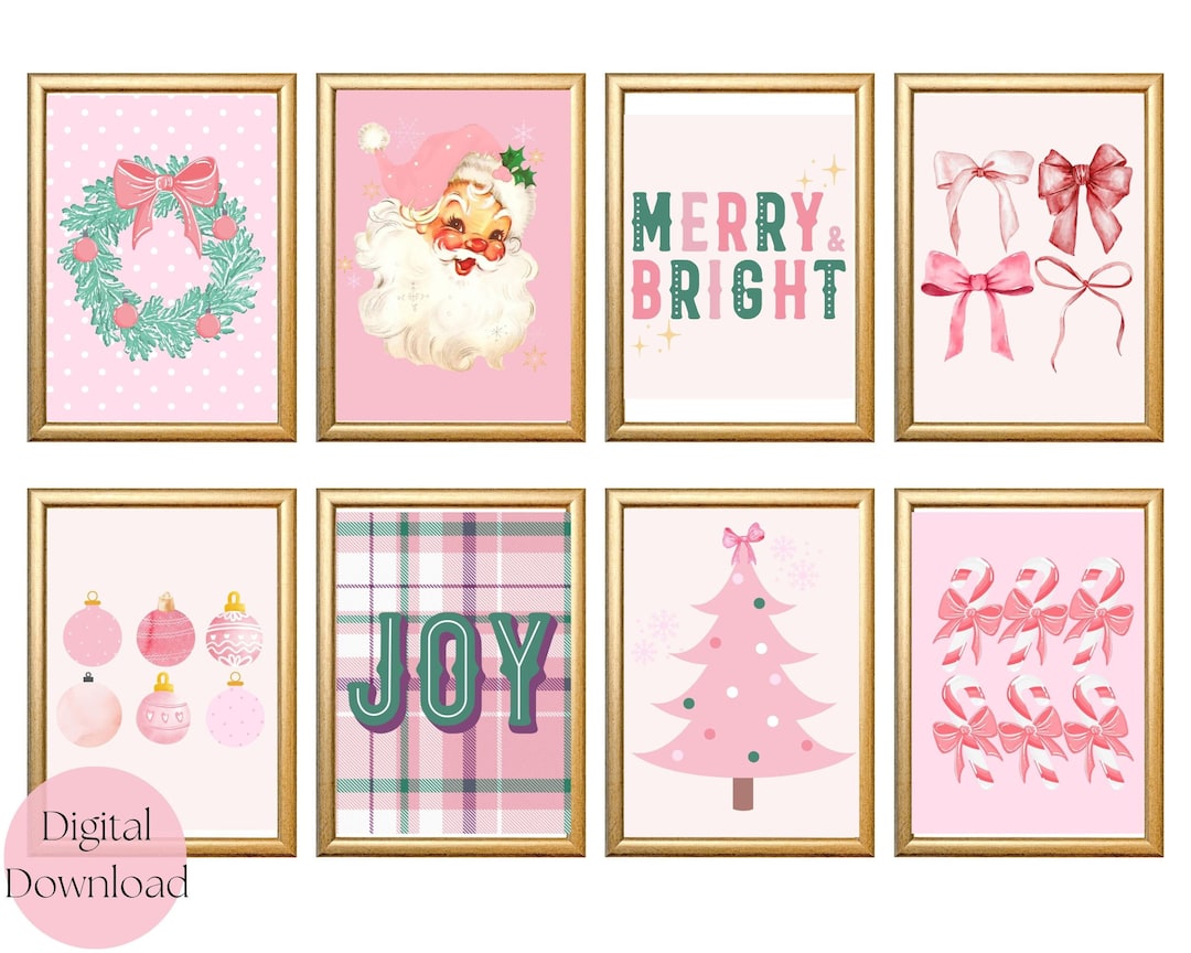Pink Christmas Printable Wall Art, Set of 8 Printables, Pastel ...