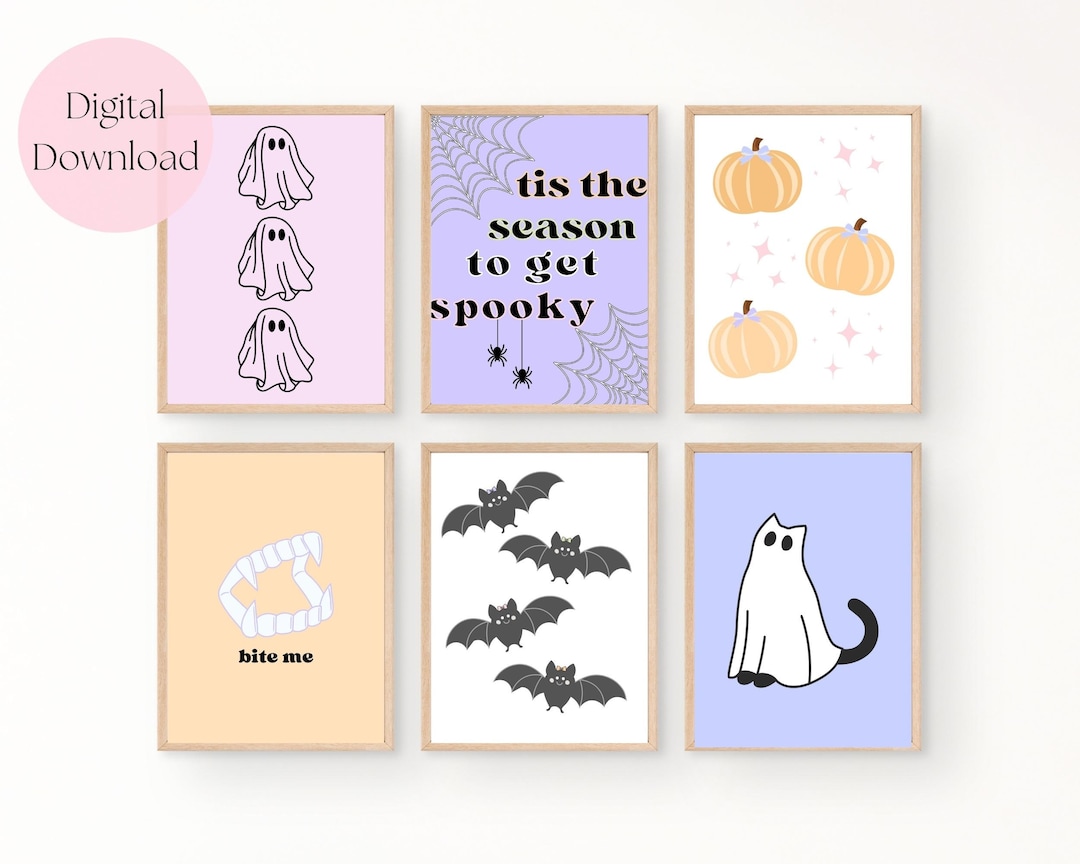 Set of 6 Pastel Halloween Printable Wall Decor, Girly Halloween ...