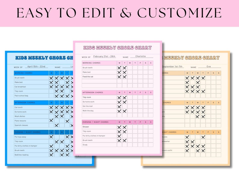 Editable Chore Chart for Kids, Printable Chore Chart, Kids Chore List ...