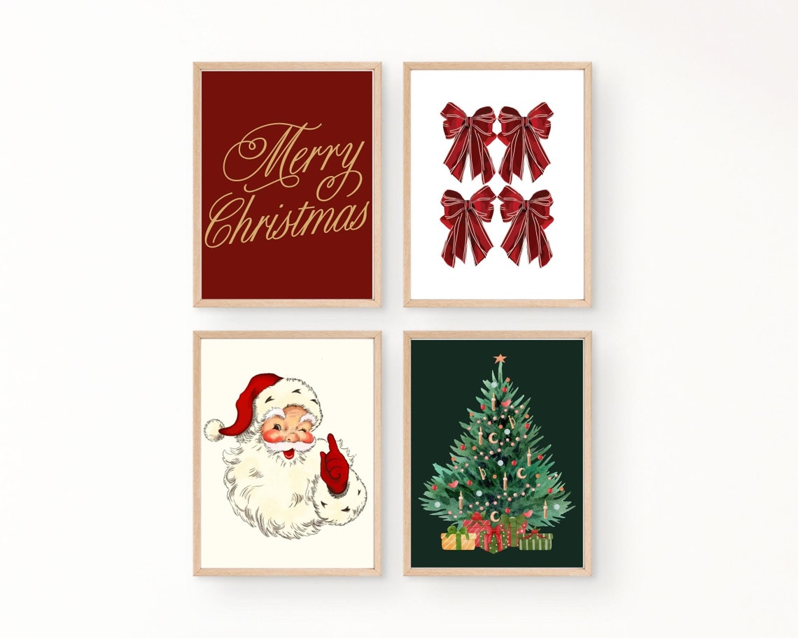 Christmas Printable Wall Art, Set of 6 Printable Wall Art, Red and ...