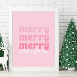 Pink Christmas Printable Wall Art, 3 Piece Wall Art Set, Pastel ...