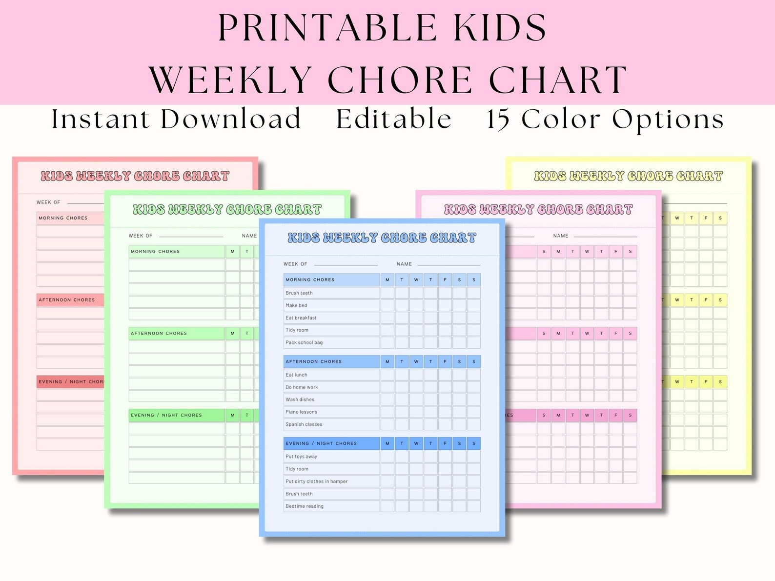 Editable Chore Chart for Kids, Printable Chore Chart, Kids Chore List ...