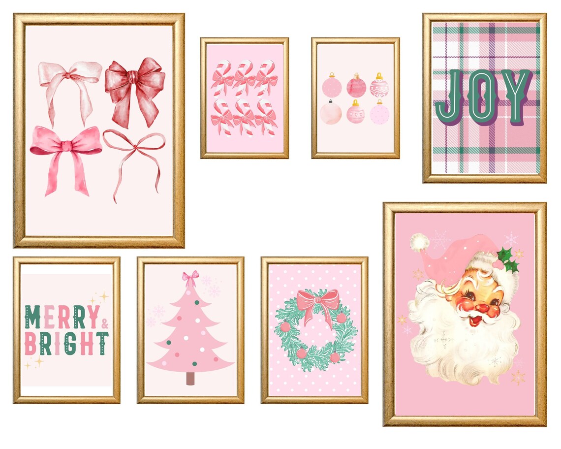 Pink Christmas Printable Wall Art Set of 8 Printables Pastel - Etsy
