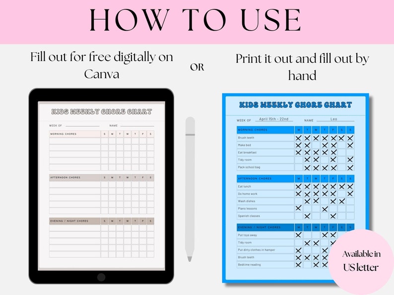 Editable Chore Chart for Kids, Printable Chore Chart, Kids Chore List ...