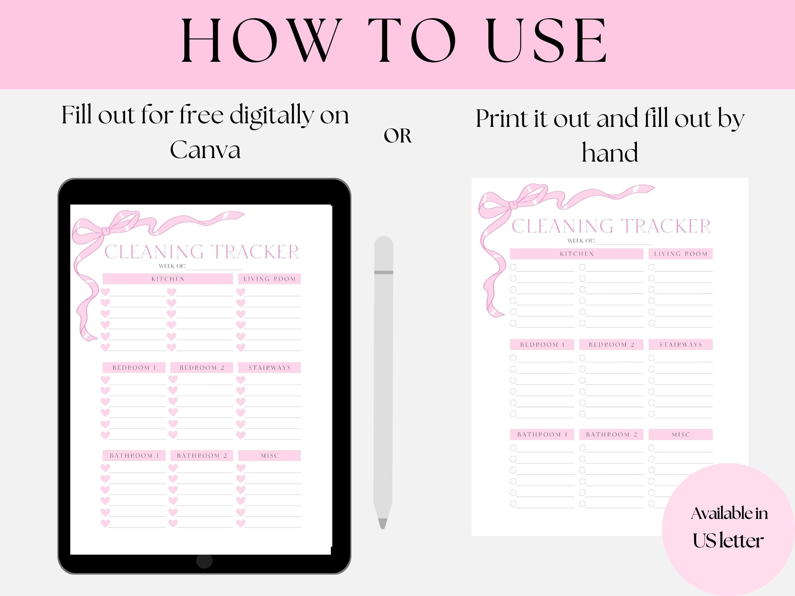 Coquette Cleaning Checklist, Printable Cleaning Tracker, Editable ...