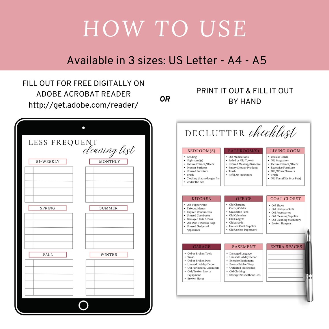 Printable Home Cleaning Planner, Coquette Cleaning Planner, Editable ...
