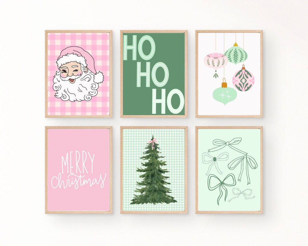 Christmas Printable Wall Art, Set of 6 Printable Wall Art, Green and ...