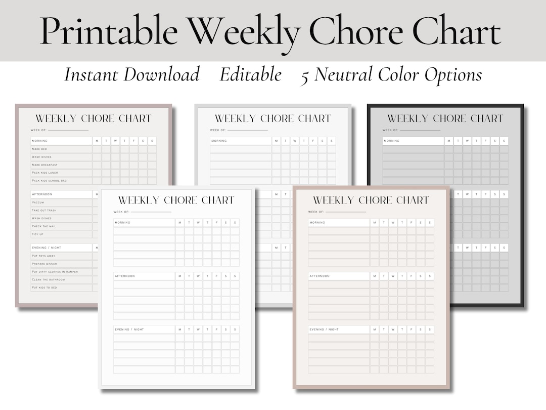 Printable Weekly Chore Chart, Chore Chart Printable, Editable Chore ...