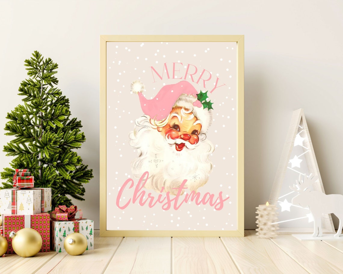 Pink Christmas Printable Wall Art Pastel Christmas Decor - Etsy