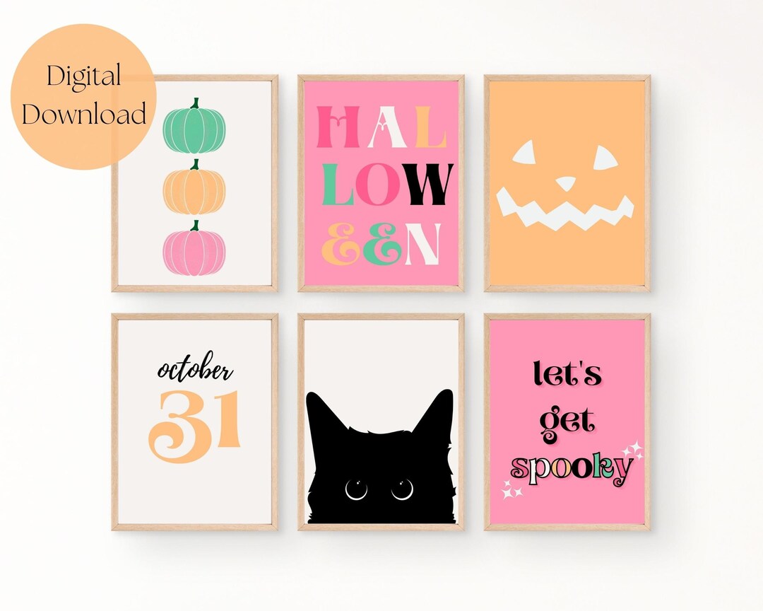 Set of 6 Pastel Halloween Printable Wall Art Bundle, Pink Halloween ...