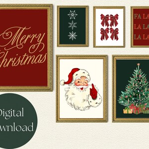 Christmas Printable Wall Art, Set of 6 Printable Wall Art, Red and ...