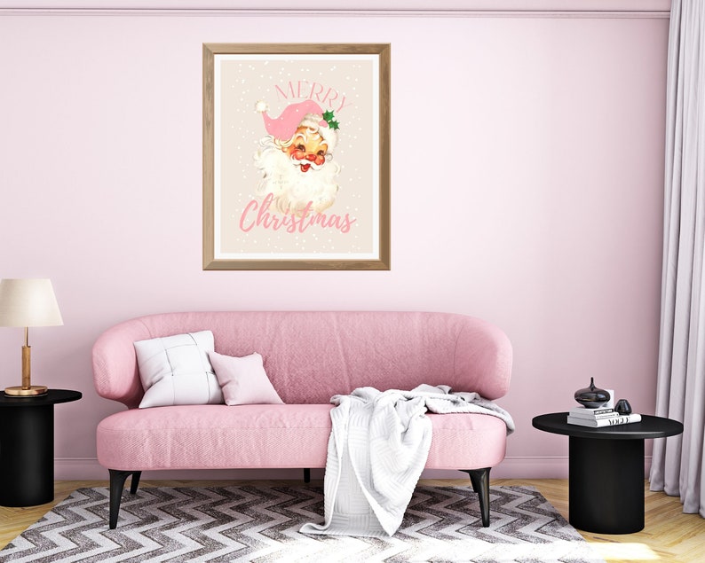 Pink Christmas Printable Wall Art, Pastel Christmas Decor, Vintage ...