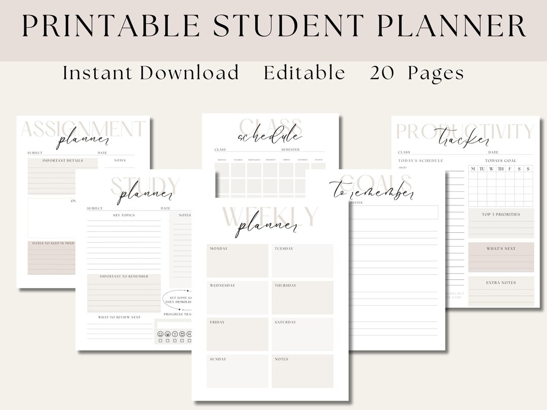 Student Digital Planner, Printable Student Planner Pack, School and ...
