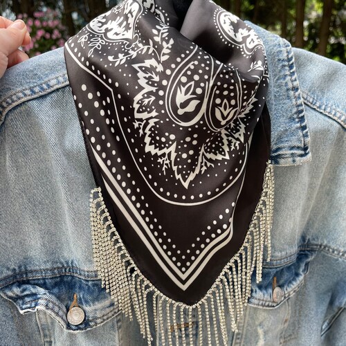 Silky Bandana With Rhinestone Fringe Rhinestone Cowgirl - Etsy
