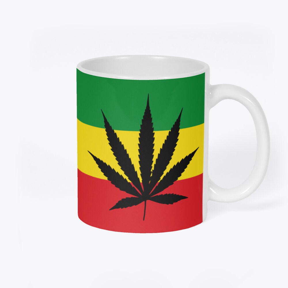 Cannabis Weed Leaf Rastafari Rasta Flag Smoking Novelty Gift White 11oz ...