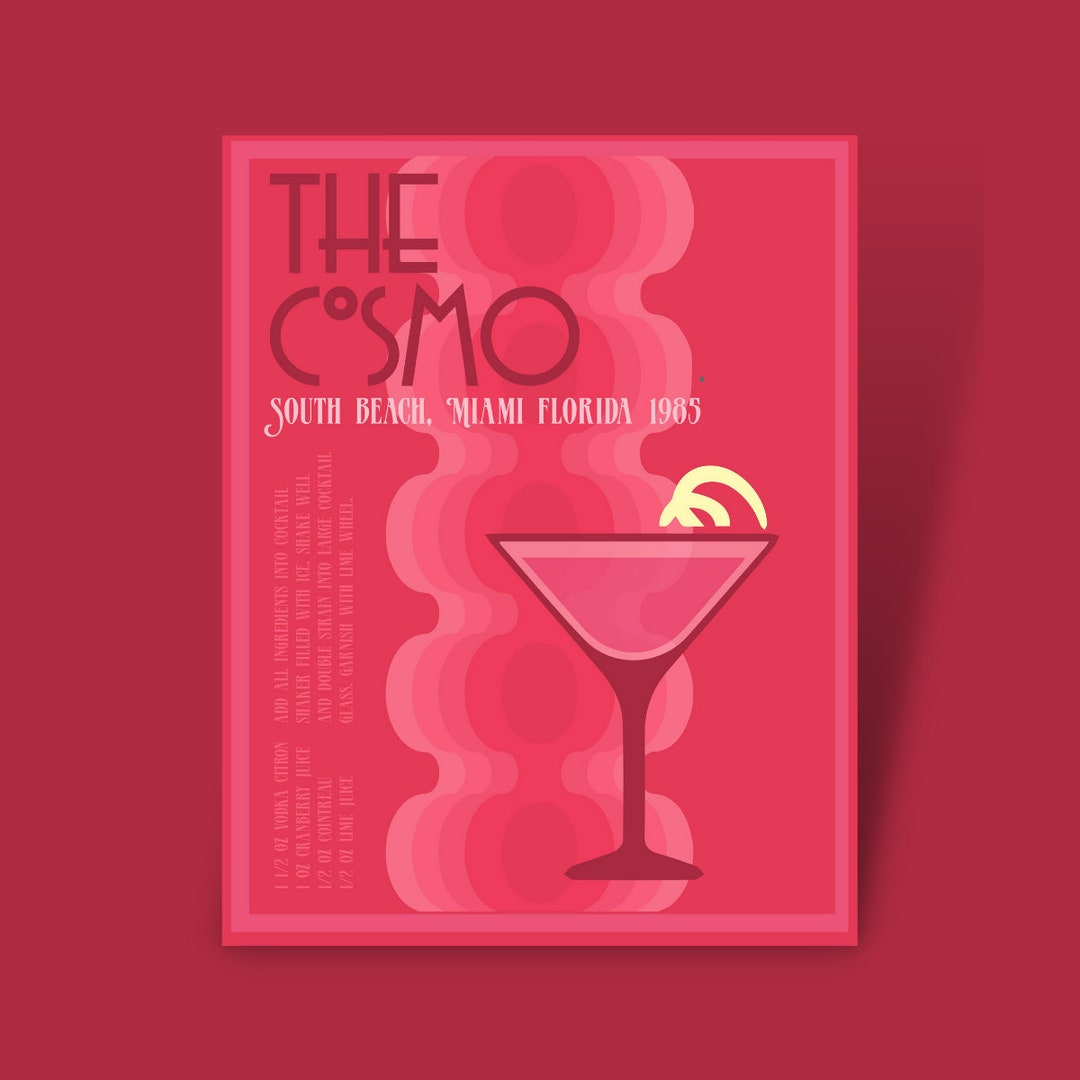 Classic Cocktail the Cosmo Poster in Pink - Digital File - Etsy