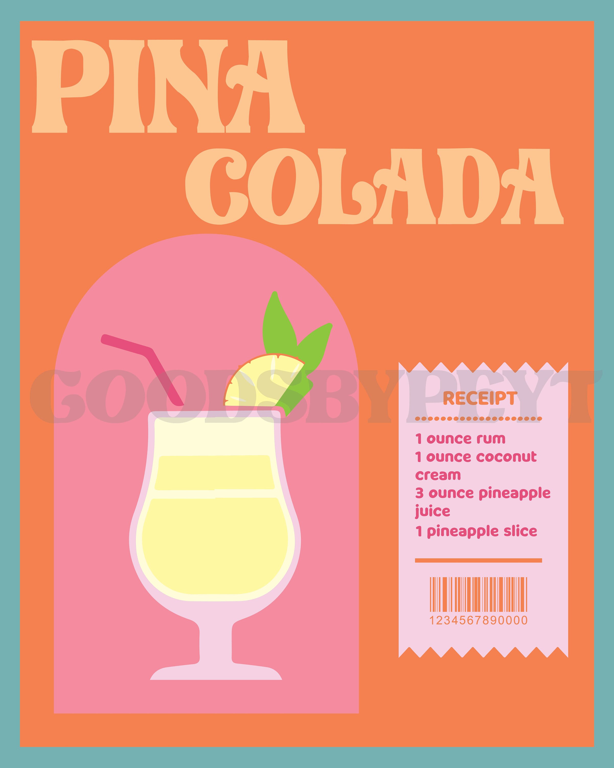 PINA COLADA POSTER, Colorful Cocktail and Bar - Digital File - Etsy