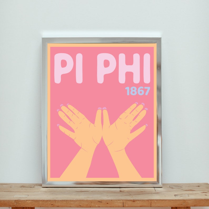 Pi Beta Phi Sorority Hand Sign Poster In Pink Digital File Etsy