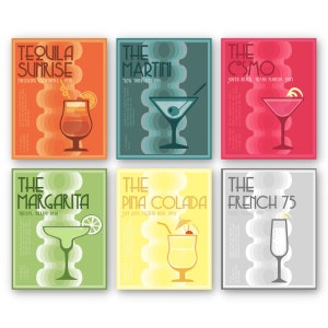SET OF 8 Cocktail Drink, Colorful Bar Poster Set Digital File - Etsy