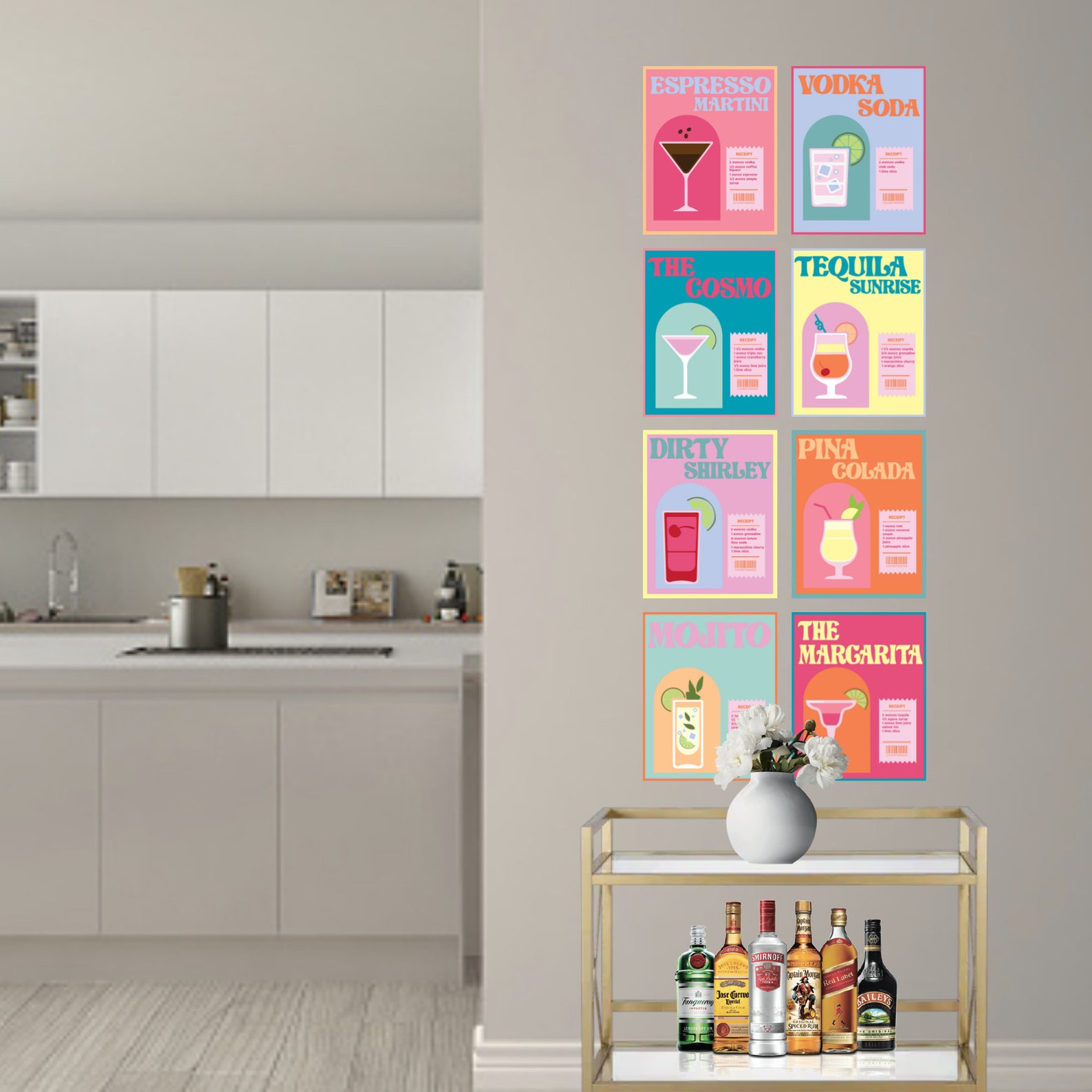 SET OF 8 Cocktail Drink, Colorful Bar Poster Set - Digital File - Etsy